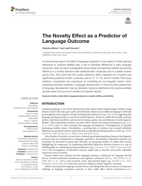 Pdf The Novelty Effect As A Predictor Of Language Outcome
