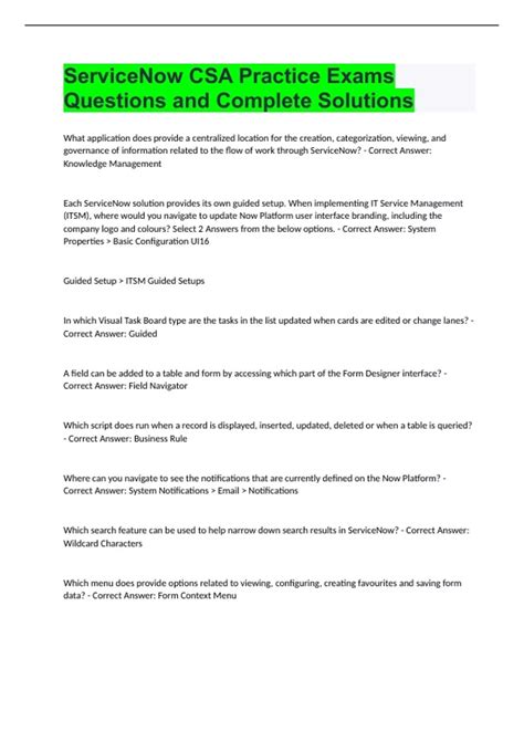 ServiceNow CSA Practice Exams Questions And Complete Solutions Service Now CSA Stuvia US