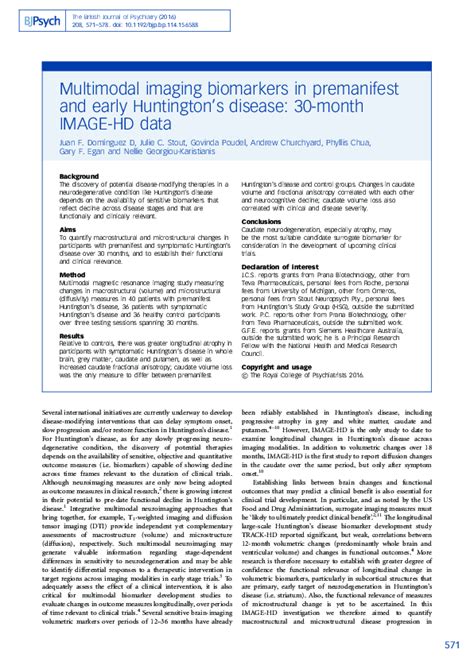 pdf multi modal neuroimaging in premanifest and early huntington s
