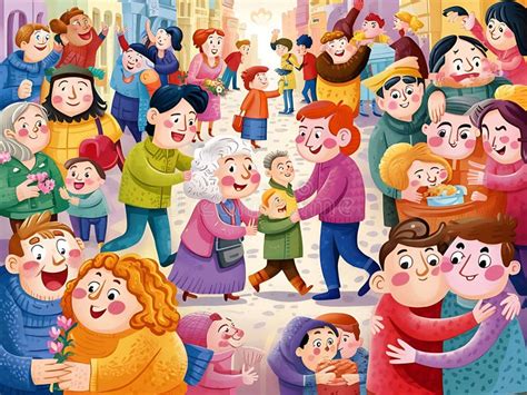 Cartoon Characters Performing Random Acts Of Kindness Stock