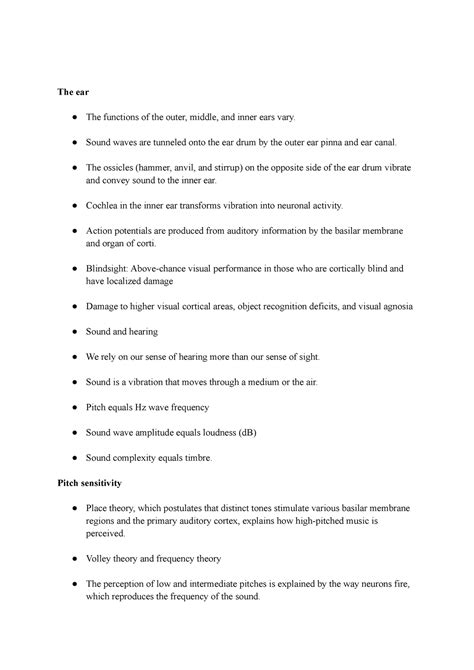 The Ear Lecture Notes On The Ear The Ear The Functions Of The Outer Middle And Inner Ears