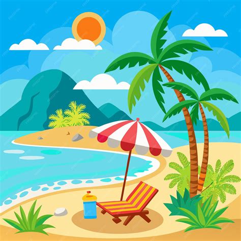 Premium Vector Beach Clipart Cartoon Style Vector Illustration