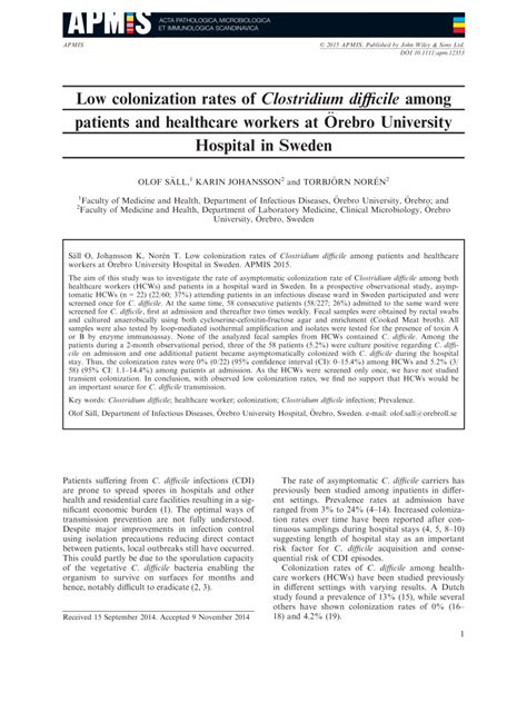 Pdf Low Colonization Rates Of Clostridium Difficile Among Patients And Healthcare Workers At