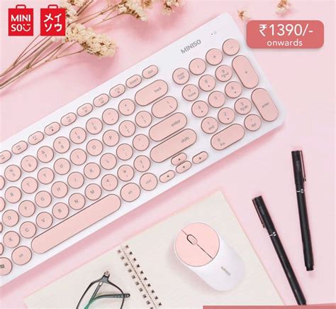 Miniso Wireless Keyboard Mouse Set Pink And Wireless Mouse Keyboard Set White Pink Computers
