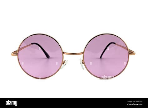 Pink Round Street Style Sunglasses With Gold Frames Isolated On White
