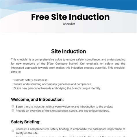 Free Site Induction Checklist Template To Edit Online