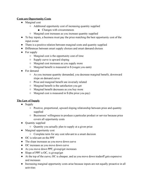 Ecn 104 Intro To Micoeconomics Chapters 3 And 4 Costs Are