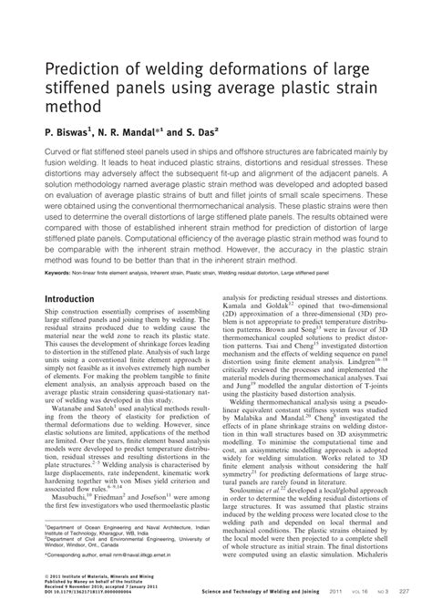 Pdf Welding Distortion Simulation Of Large Stiffened Plate Panels