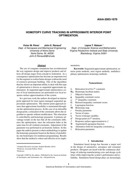 pdf homotopy curve tracking in approximate interior point optimization