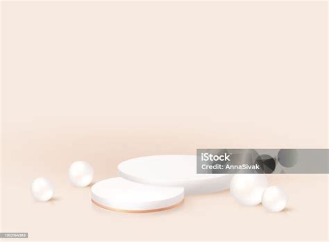 최소한의 현대 3d 사실적인 둥근 받침대와 진주 지명 상 스탠드 모형 장면 렌더링 디자인 기하학적 빈 스테이지 제품 화장품 패션 스튜디오 디스플레이를 위한 벡터 포디움