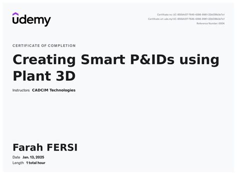 Certification Autocadplant3d Smartpids Engineeringinnovation… Farah Fersi