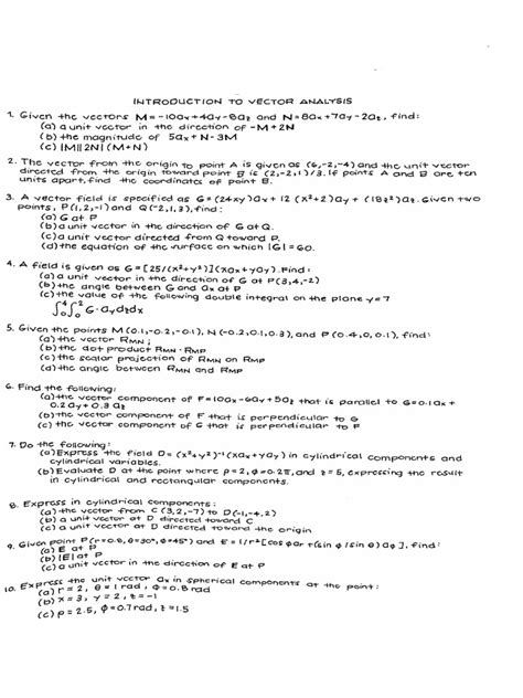 Electromagnetics Exercises 4 Vector Analysis Pdf