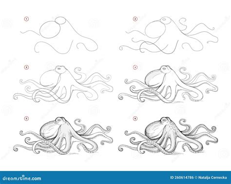Page Shows How To Learn To Draw Sketch Of Octopus Creation Step By
