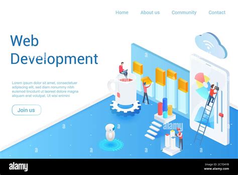 Web Development Isometric Landing Page Vector Template App Software