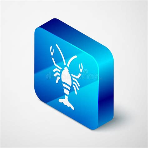 Isometric Lobster Icon Isolated On Grey Background Blue Square Button