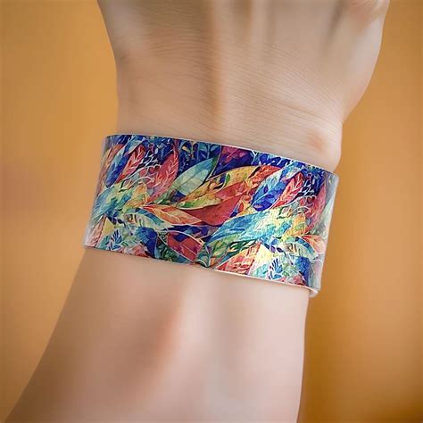 Leaf Cuff Bracelet Colourful Wide Metal Bangle Can Be Personalised