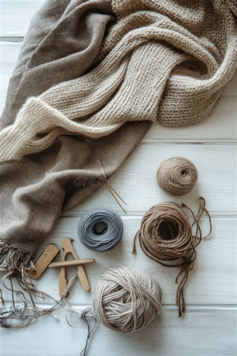 Artfully Arranged Soft Fabrics And Threads On Wood For Textile Design Inspiration Stock Photo