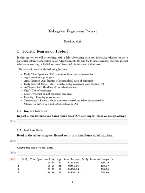 02 Logistic Regression Project Pdf Data Analysis Statistics