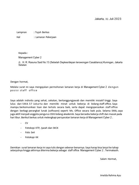 Surat Lamaran Kerja Imel 2 Pdf