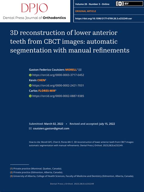 Pdf 3d Reconstruction Of Lower Anterior Teeth From Cbct Images Automatic Segmentation With