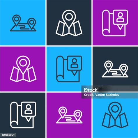 Set Line Route Location Folded Map With Marker And Icon Vector Stock Illustration Download