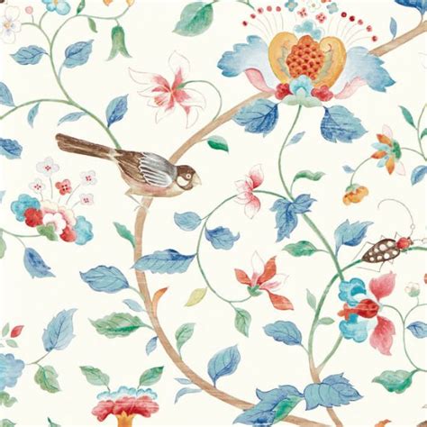 Arils Garden Blue Red Floral Wallpaper