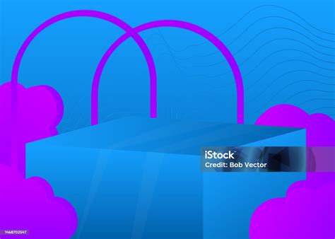 블루 퍼플 공상 과학 무대 쇼케이스 프리젠 테이션 미래 추상 모형 제품 디스플레이 최소 받침대 연단 벡터 3d 룸 기하학적 형태 빈 장면 0명에 대한 스톡 벡터 아트 및