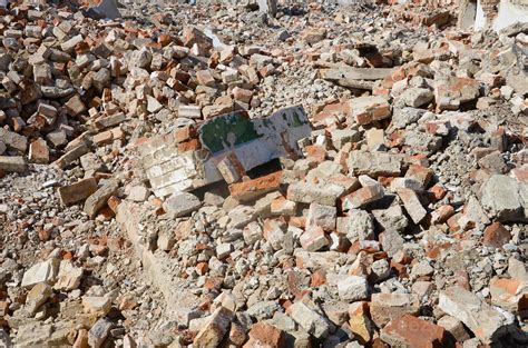 Pile Of Bricks And Fragments Of Concrete From Destroyed Building
