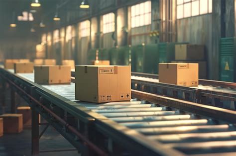Premium Photo Cardboard Boxes Animated On A Conveyor Belt In A Trench Generative Ai