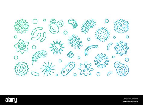 Pathogenicity Bright Line Horizontal Banner Vector Microbes And Viruses Illustration In Thin