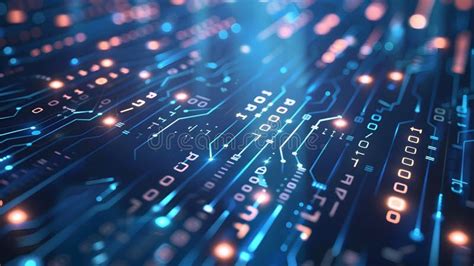 Digital Background With Binary Code And Glowing Lights On Dark Blue Ai Generated Stock