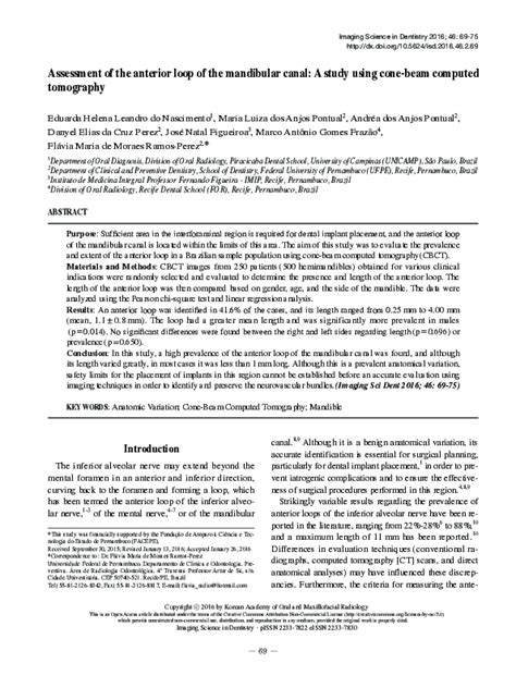 Pdf Assessment Of The Anterior Loop Of The Mandibular Canal Using Cone Beam Computed