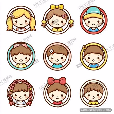 Ai创作图q版儿童图标 卡通小孩头像设计 儿童拟人头像logo 儿童头像插画 卡通婴儿头像 男孩女孩头像logo 卡通儿童图标 卡通男孩女孩标志 贴纸儿童素材 男孩女孩头像 孩子头像logo