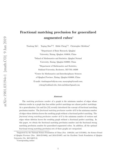 Pdf Fractional Matching Preclusion For Generalized Augmented Cubes
