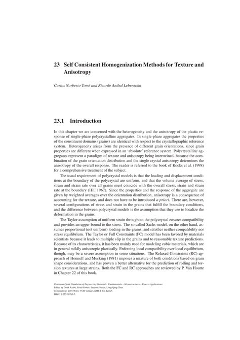 Pdf Self Consistent Homogenization Methods For Texture And Anisotropy