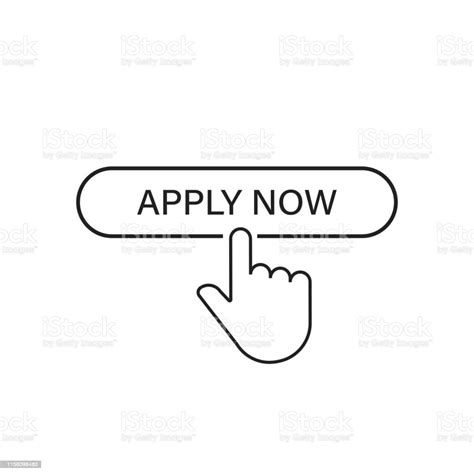 이제 손 포인터로 격리 된 선형 버튼 아이콘을 적용합니다 손가락 그림을 클릭합니다 등록 버튼 아이콘에 대한 스톡 벡터 아트 및