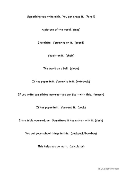 Classroom Word Guess English Esl Worksheets Pdf And Doc