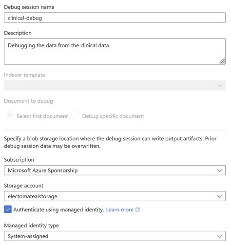 i am not able to create an azure ai search debug session in the portal