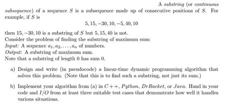 Solved A Substring Or Continuous Subsequence O SolutionInn