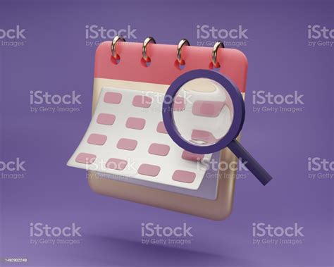 3d는 돋보기가 있는 최소한의 분홍색 메모 아이콘을 보라색 배경에 분리합니다 검색 아이콘이 있는 백지 달력입니다 달력 날짜 아이콘 3d 렌더링 3차원 형태에 대한 스톡 사진