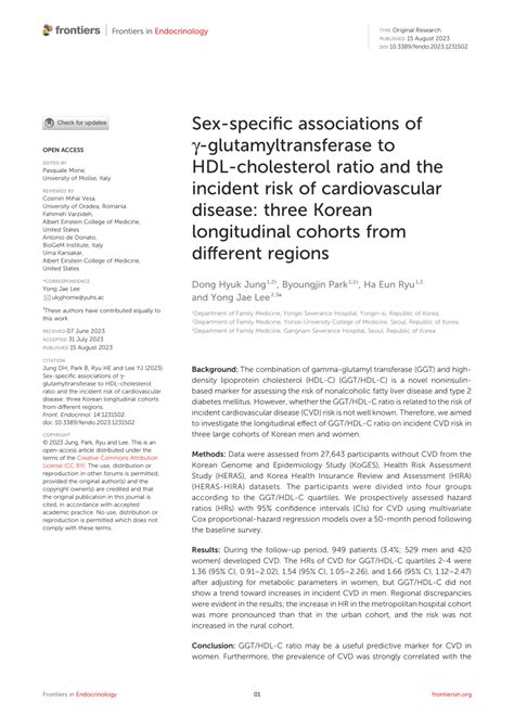 Pdf Sex Specific Associations Of γ Glutamyltransferase To Hdl Cholesterol Ratio And The