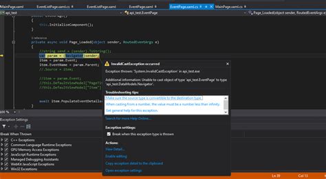 Windows Invalidcastexception In Xaml While Navigate The Page Stack