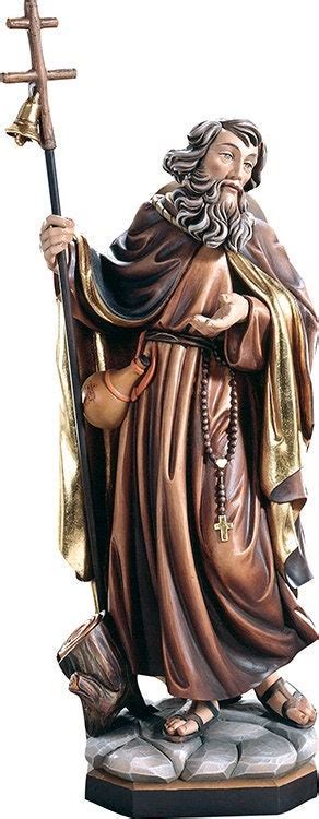 Statue Of St Eusebius Hermit Carved In Valgardena Wood Decorated By