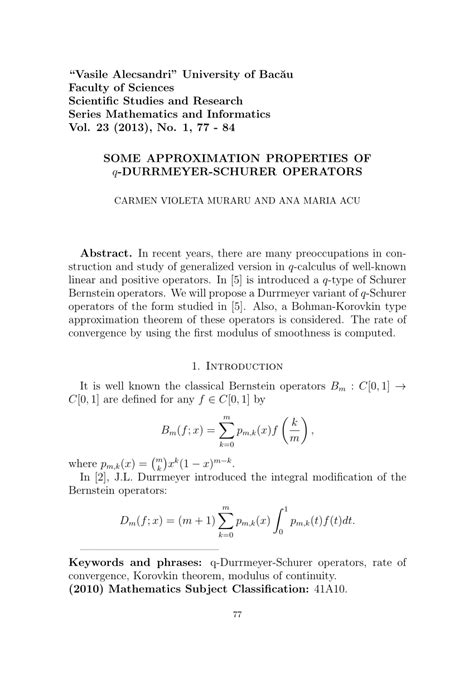 PDF Some Approximation Properties Of Q Durrmeyer Schurer Operators