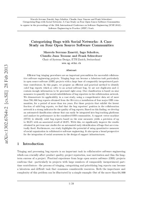 Pdf Categorizing Bugs With Social Networks A Case Study On Four Open