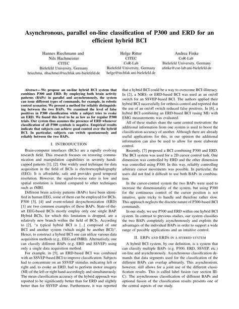 Pdf Asynchronous Parallel On Line Classification Of P300 And Erd For An Efficient Hybrid Bci