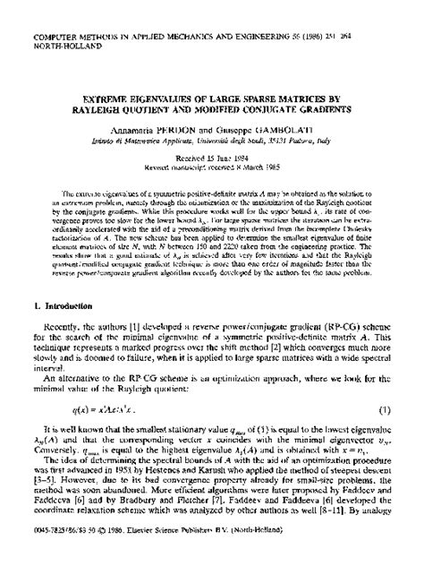 pdf extreme eigenvalues of large sparse matrices by rayleigh quotient and modified conjugate
