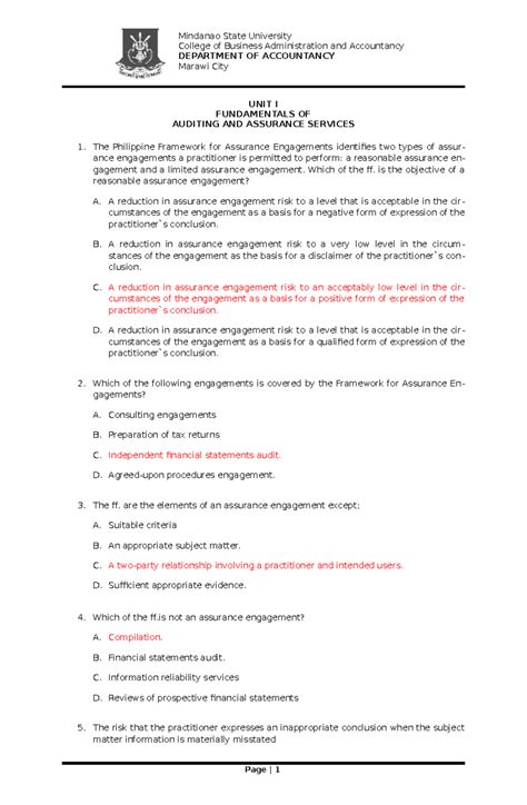 481500761 Unit1 Fundamentals Of Auditing And Assurance Services Docx