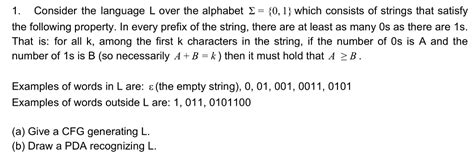 solved consider the language l over the alphabet 2 {0 1}