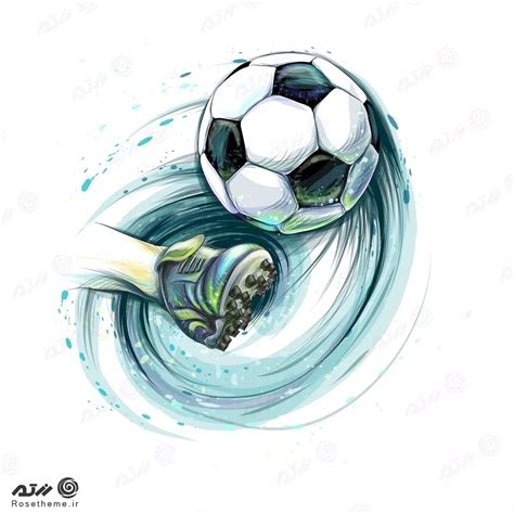 وکتور Eps لایه باز طرح گرافیکی آبرنگی فوتبالی شامل شوت کردن توپ فوتبال 21234 رزتم